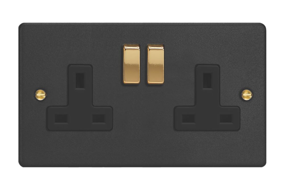 Varilight 13A 2-Gang 2-Pole Switched Socket Matt Black with Black ...