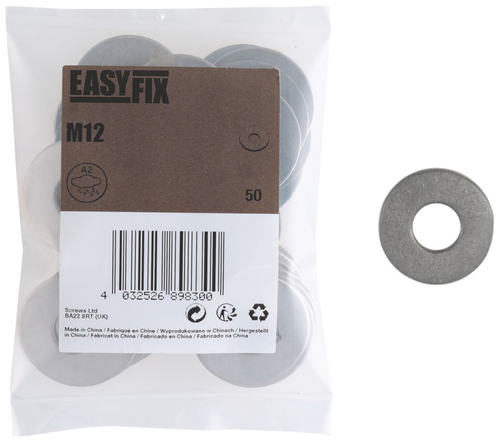 M12 A2 Stainless Steel Washers | Washers | Screwfix.com