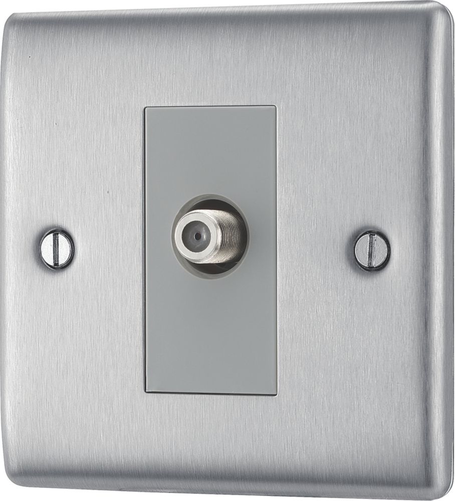 British General Nexus Metal 1-Gang Single Satellite Socket Brushed ...