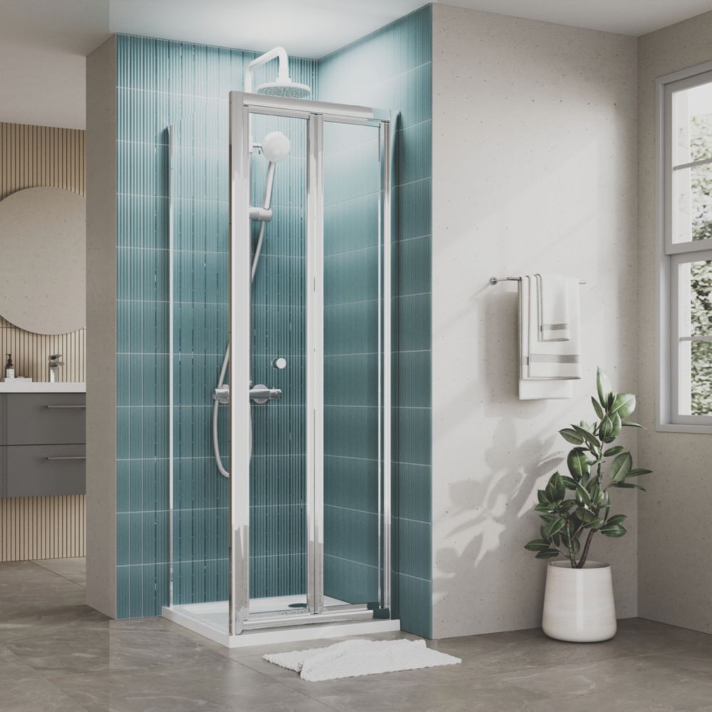 ETAL Framed Square Bi-Fold Door Shower Enclosure & Tray Chrome 750mm x ...
