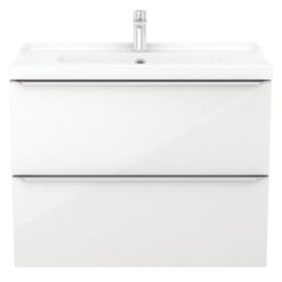 Imandra Wall-Mounted Vanity Unit Gloss White 800mm x 450mm x 600mm ...