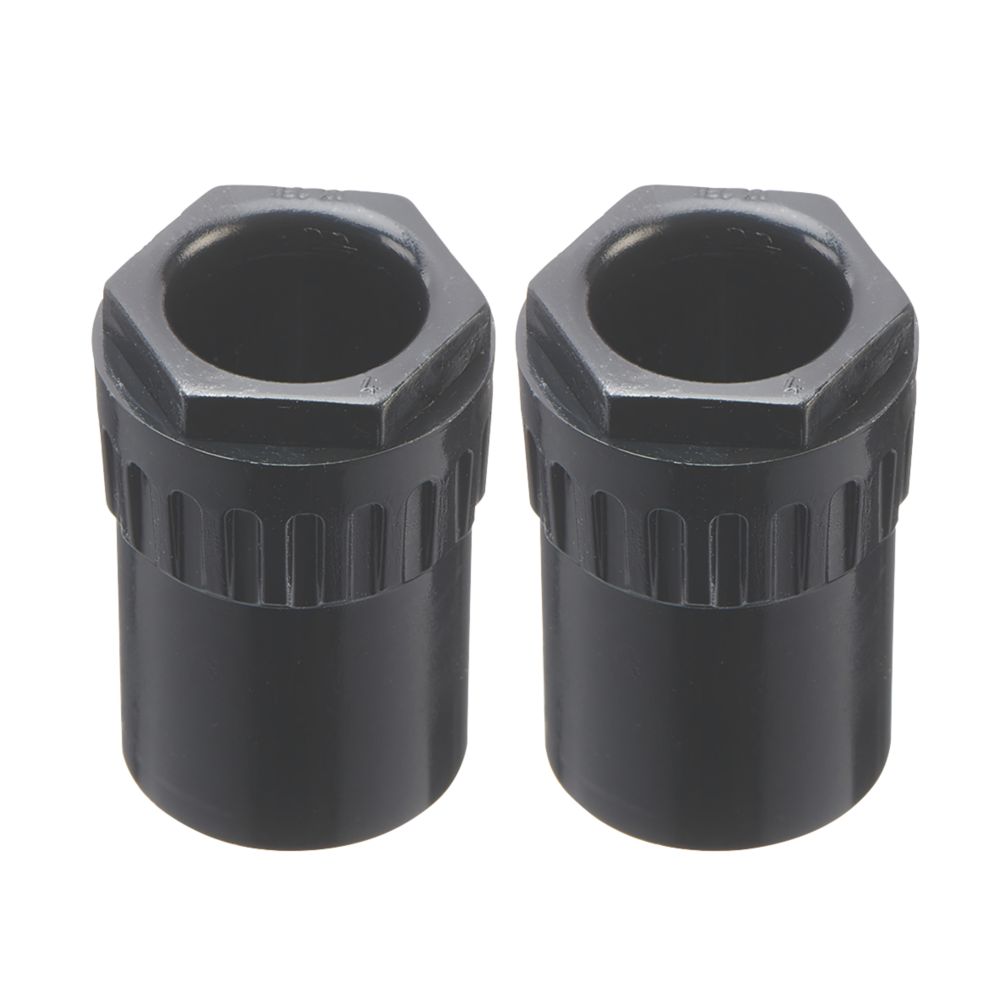 Deta TTE Female Conduit Adaptors 20mm Black 2 Pack - Screwfix