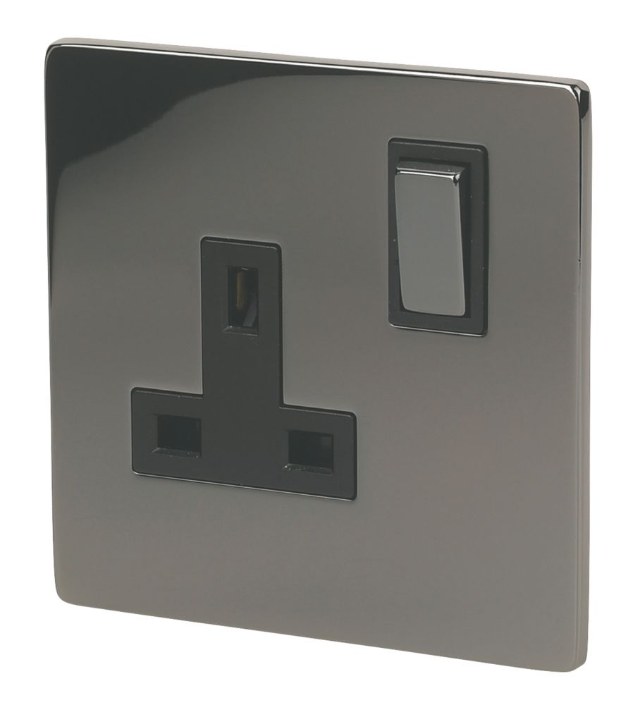 LAP 13A 1-Gang DP Switched Plug Socket Black Nickel with Black Inserts ...