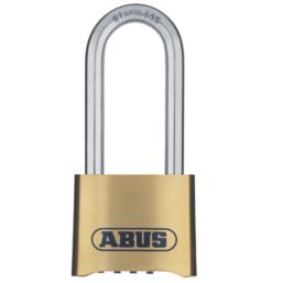 Abus Weatherproof Long Shackle Combination Padlock Brass 52mm - Screwfix