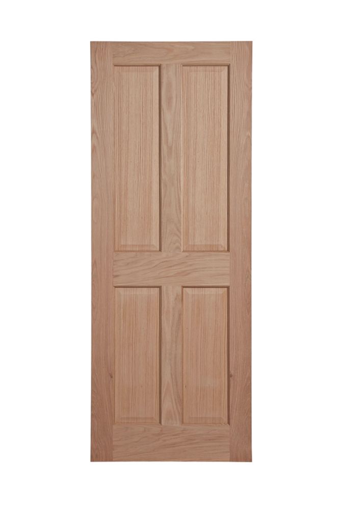 Satin Lacquered Oak Wooden 4-Panel Internal Victorian-Style Door 1981mm ...