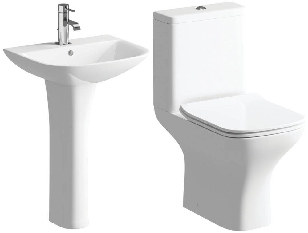 Smooth Y Square 1 Tap Hole 560mm Basin & Toilet Set - Screwfix