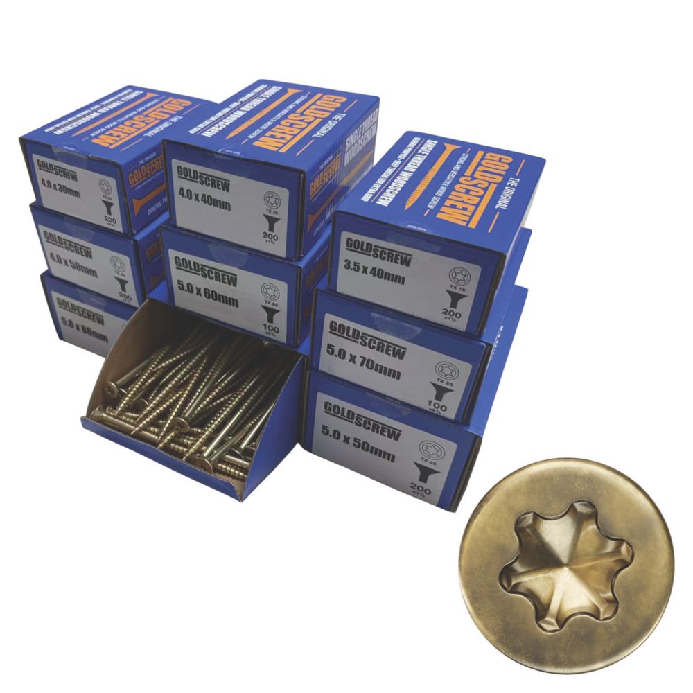 Goldscrew TX Double-Countersunk Woodscrews Trade Pack 1400 Pcs - Screwfix