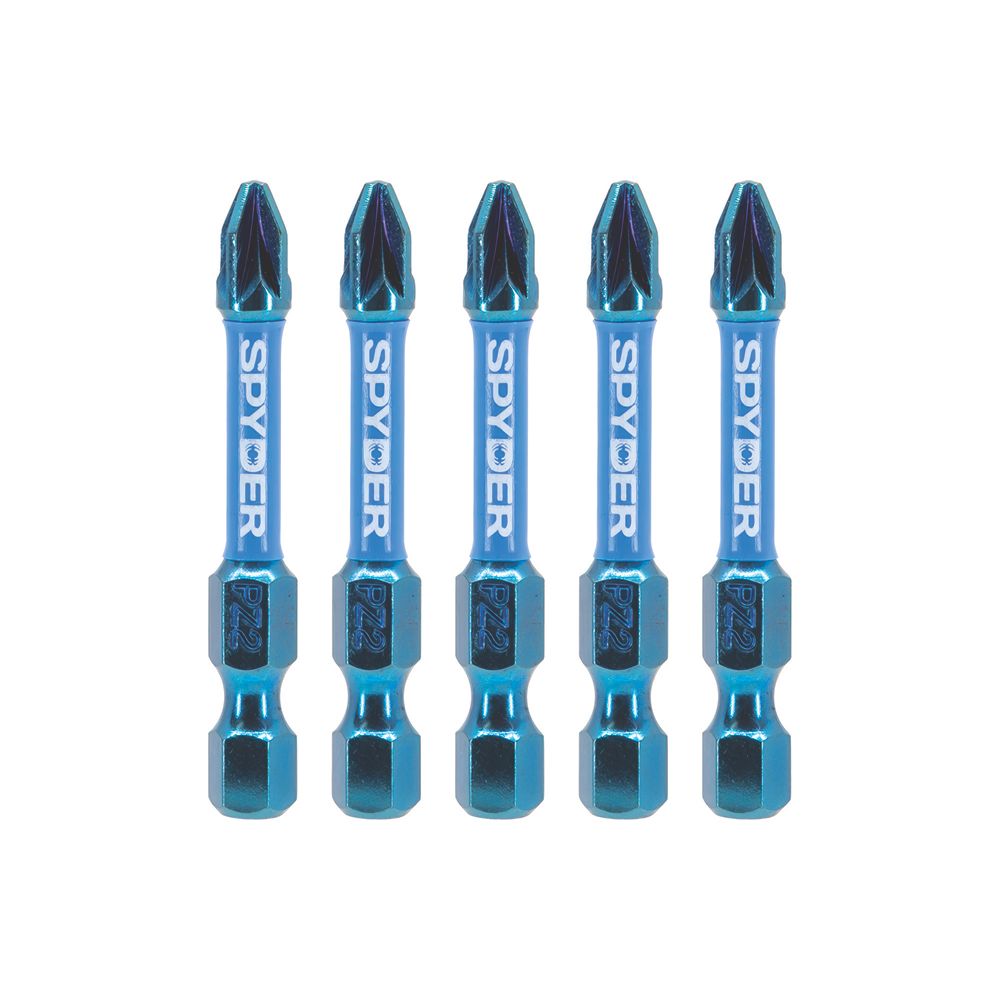 Spyder Mach-Blue 1/4" 50mm Hex Shank PZ2 Impact Driver Bits 5 Pack ...
