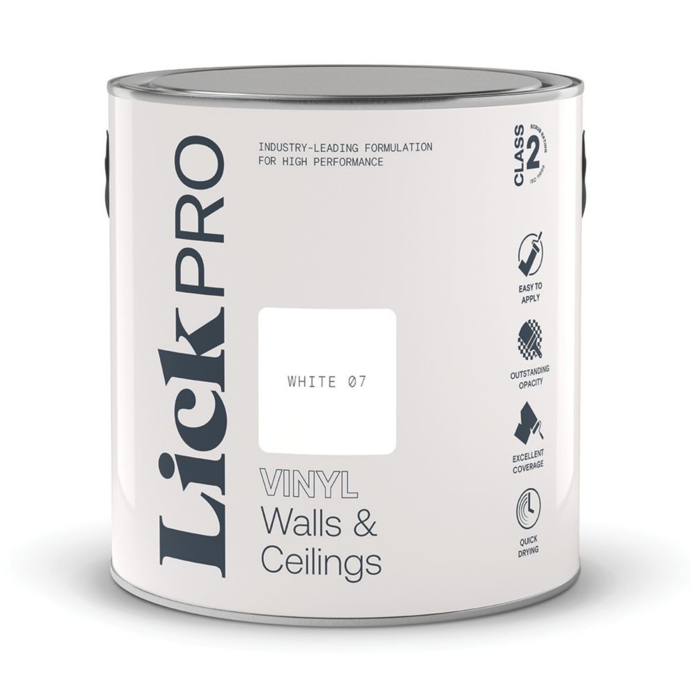LickPro 2.5Ltr White 07 Vinyl Matt Emulsion Paint - Screwfix