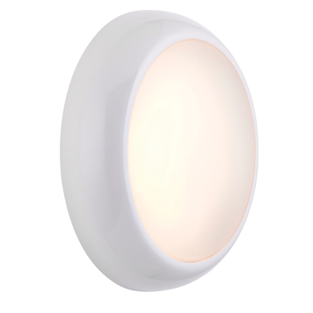 Saxby HeroPro Mini Outdoor Maintained Emergency Round LED Bulkhead With Microwave Sensor Gloss ...