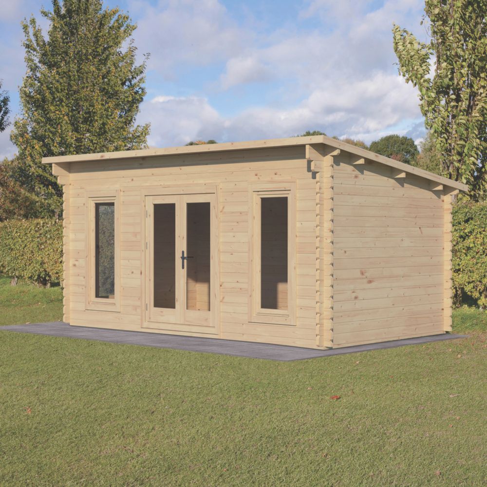 Forest Elmley 16' 6" x 10' (Nominal) Pent Timber Log Cabin - Screwfix