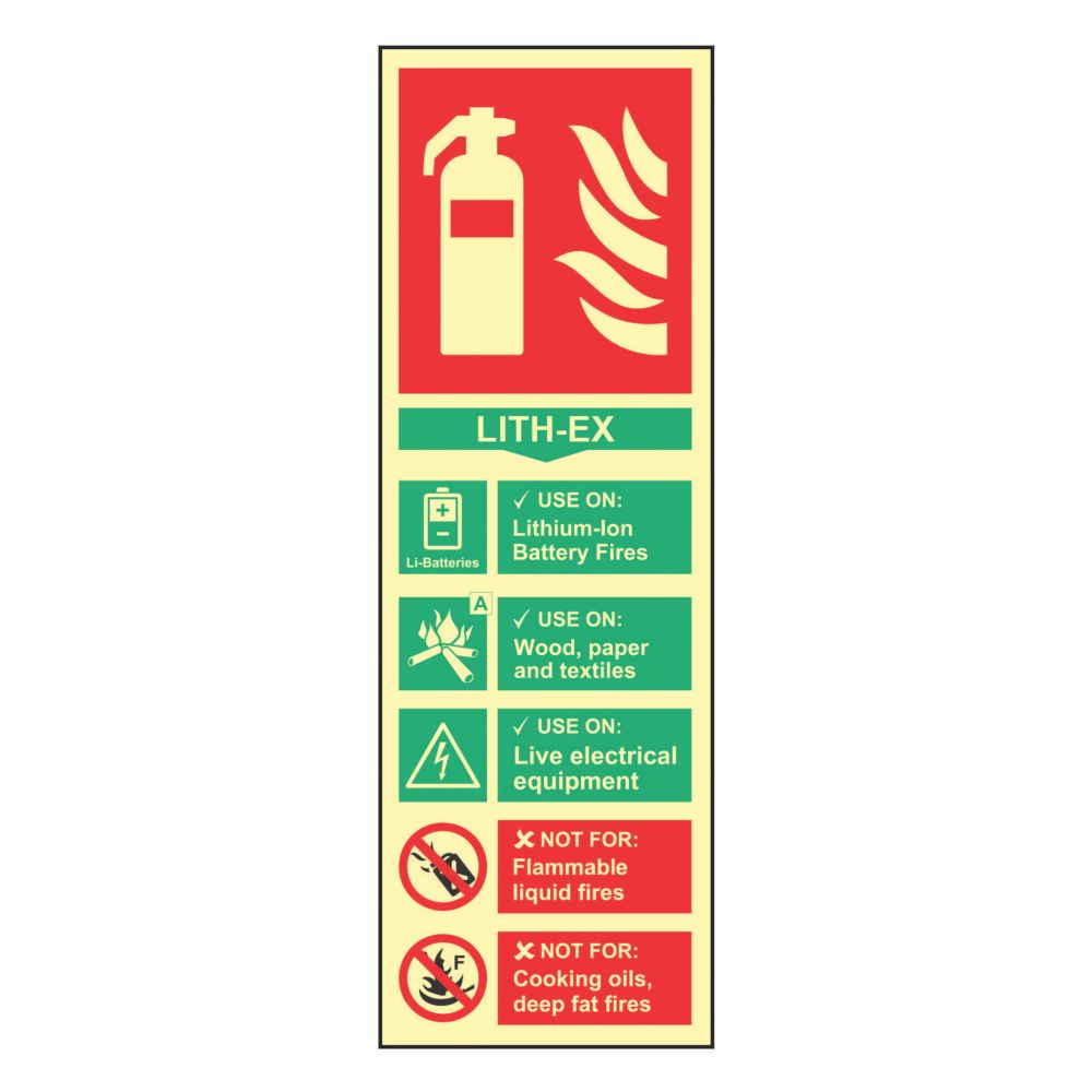 Photoluminescent "Fire Extinguisher Lithium-lon" Sign 300 x 100mm ...