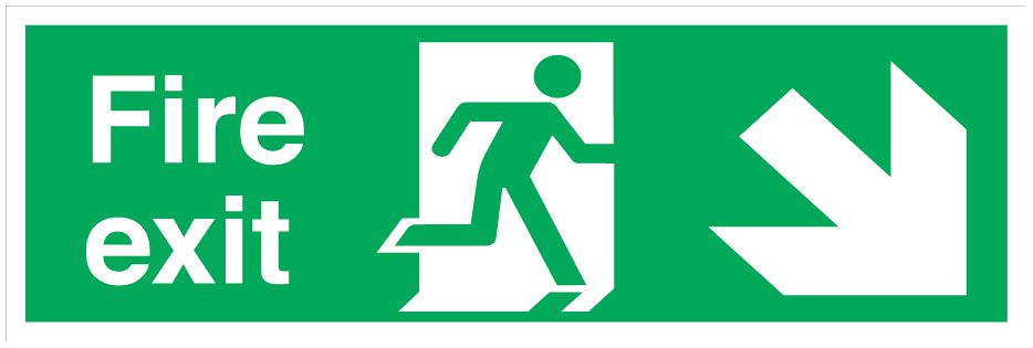 Non Photoluminescent "Fire Exit" Down Right Arrow Signs 150 x 450mm 50 ...