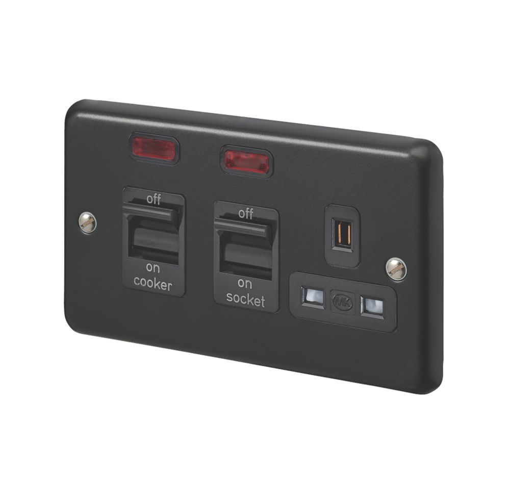 MK Contoura 45A 2-Gang DP Cooker Switch & 13A DP Switched Socket Black ... MK Contoura 45A 2-Gang DP Cooker Switch & 13A DP Switched Socket Black ...