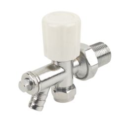 White Angled Manual Radiator Valve With Drain-Off 8mm x 1/2" - Screwfix