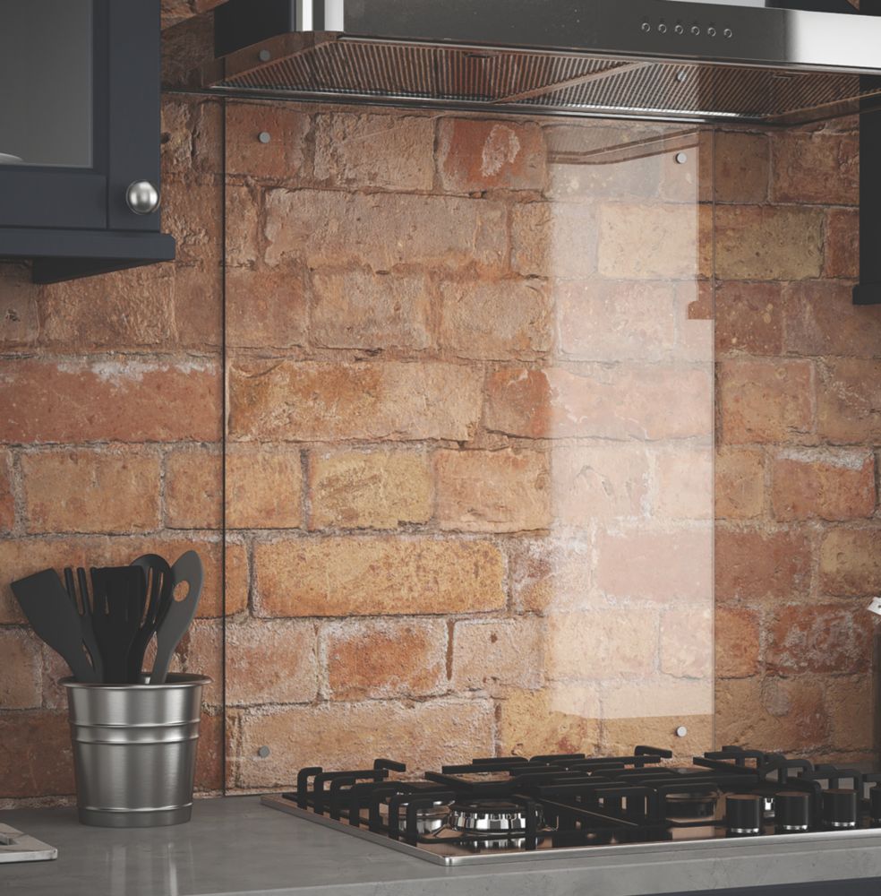 Splashback Clear with Brushed Chrome Caps Splashback 600mm x 750mm x ...