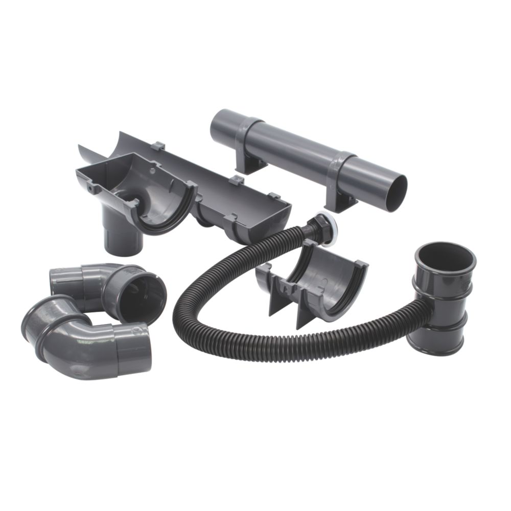 FloPlast MiniFlo Half Round Shed Gutter Pack Anthracite Grey 14 Pieces ...