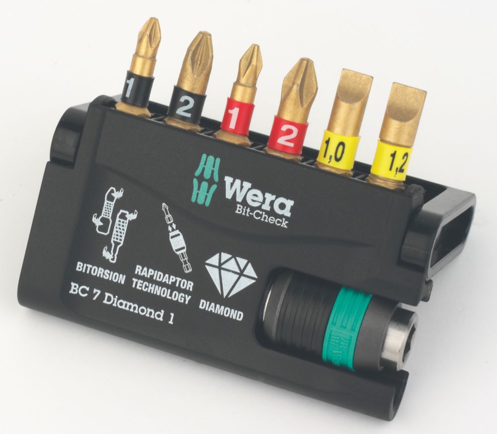 Wera Bit-Check 7 Diamond 1 1/4" Hex Shank Mixed Bit-Check 7 Pieces ...