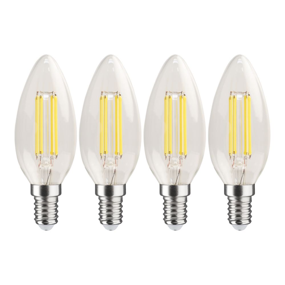 LAP E14 Candle LED Light Bulb Clear 470lm 2.9W 4 Pack - Screwfix