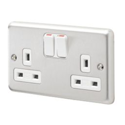 MK Contoura 13A 2-Gang DP Switched Plug Socket Grey with White Inserts ...