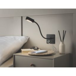 Knightsbridge LED Reading Light Matt Black 2W 55lm + 2.4A 2-Outlet Type ...