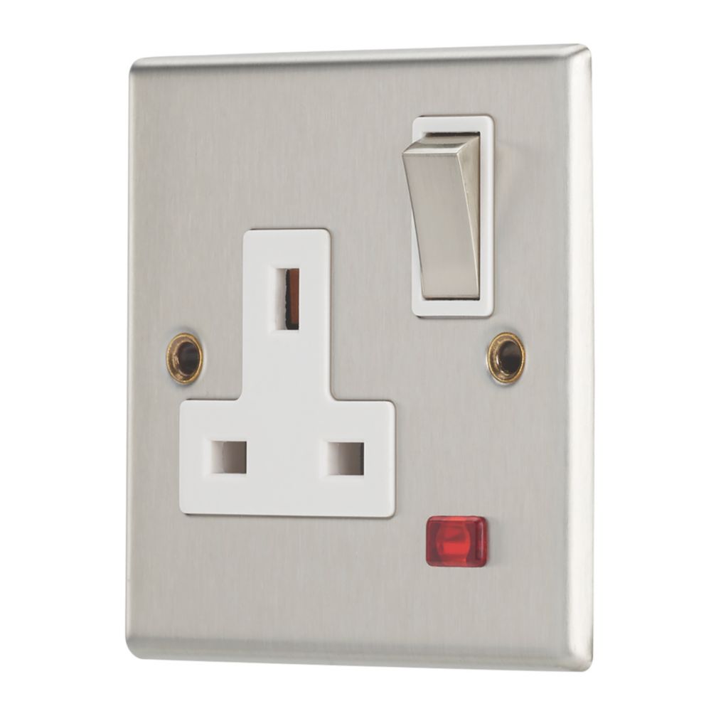 Contactum Iconic 13A 1-Gang DP Switched Socket Outlet Brushed Steel ...