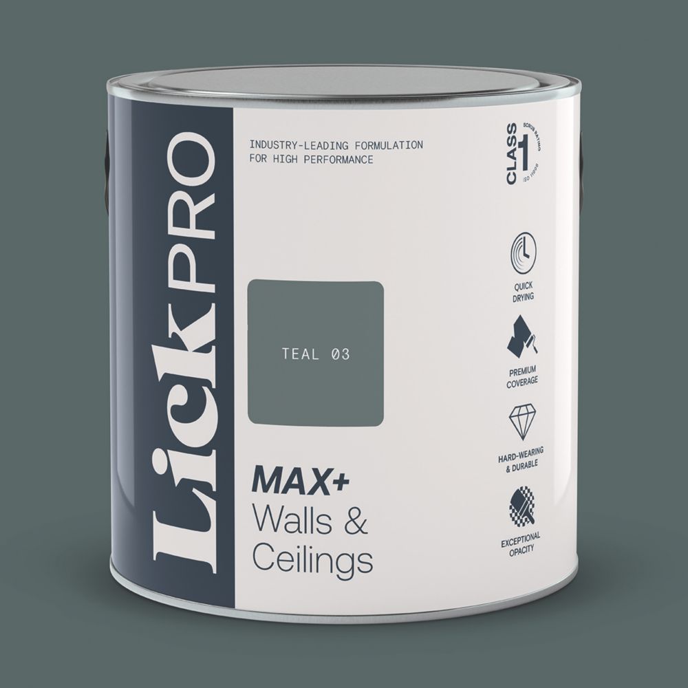 LickPro Max+ 2.5Ltr Teal 03 Matt Emulsion Paint - Screwfix