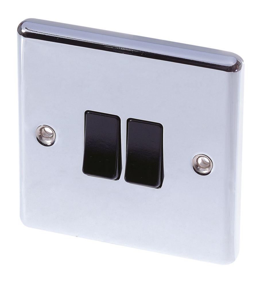 LAP 10AX 2-Gang 2-Way Light Switch Polished Chrome with Black Inserts ...