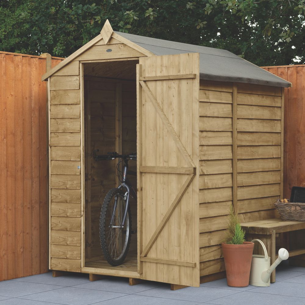 Forest 4' x 6' (Nominal) Apex Overlap Timber Shed with Assembly - Screwfix