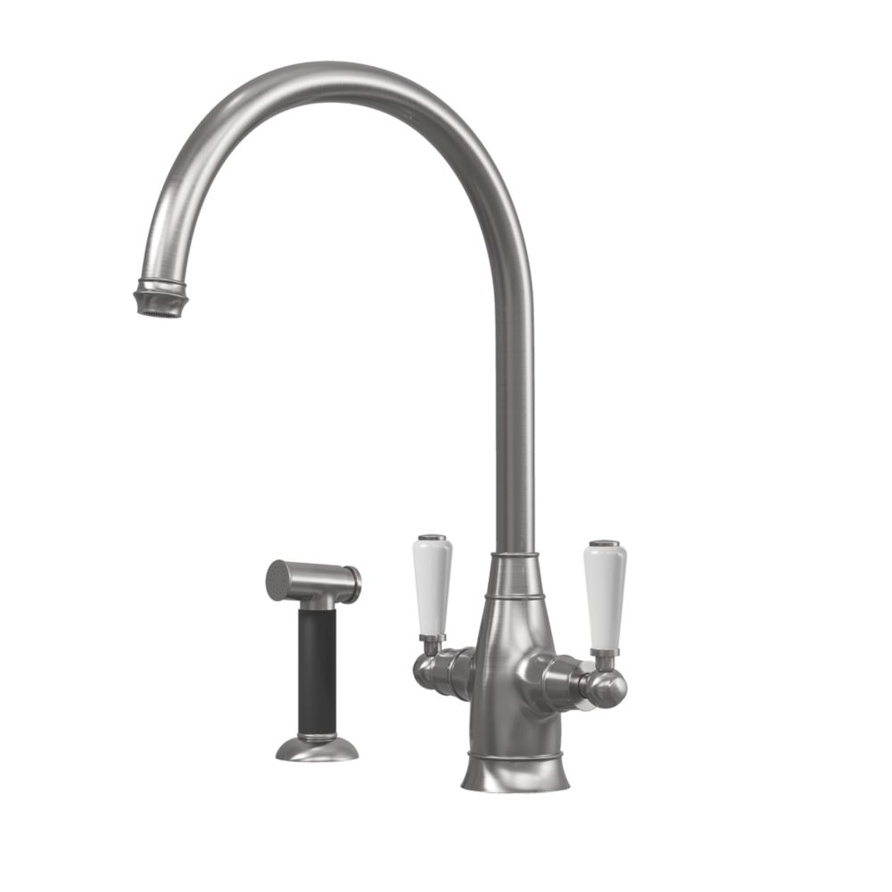 ETAL Oswald Dual Lever Kitchen Mixer with Rinse Pewter - Screwfix