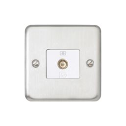 MK Contoura 1-Gang Coaxial TV / FM Socket Brushed Stainless Steel with ...