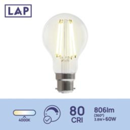 LAP B22 A60 LED Light Bulb Clear 806lm 3.8W 2 Pack - Screwfix