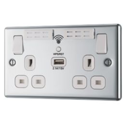 LAP 13A 2-Gang SP Switched Wi-Fi Extender Socket + 2.1A 10.5W 1-Outlet ...