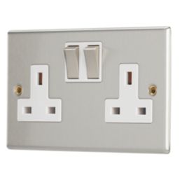 Contactum Iconic 13A 2-Gang DP Switched Socket Outlet Brushed Steel ...