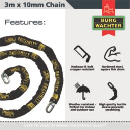 Burg-Wachter Hardened Steel Heavy Duty Chain 3m x 10mm - Screwfix