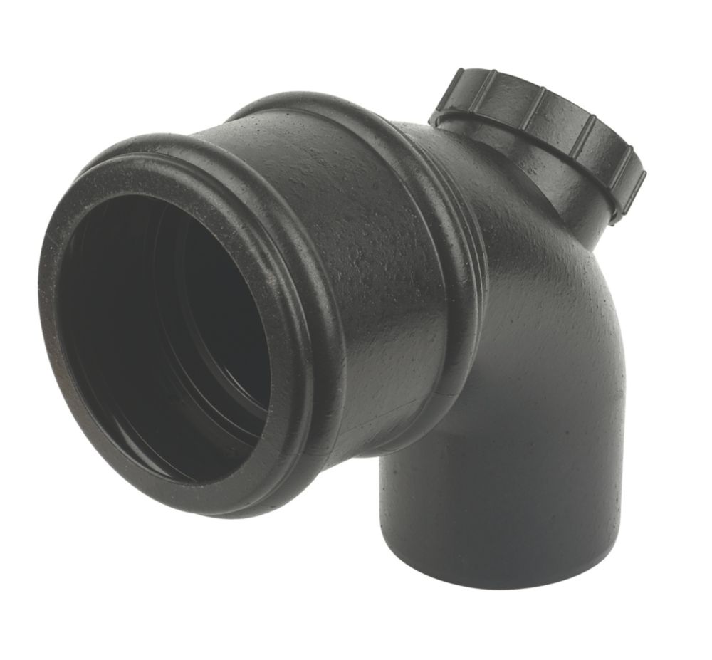FloPlast Cast Iron Effect Push-Fit -Boss 92.5° Single Socket Access Bend Black 110mm - Screwfix