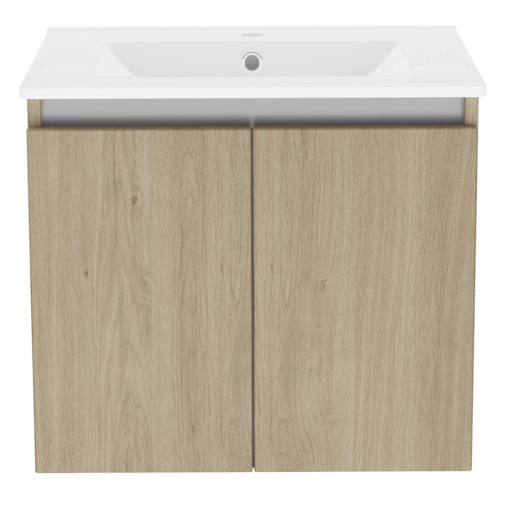 Newland Double Door Wall-Mounted Vanity Unit with Basin Effect Natural ...