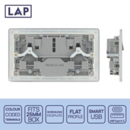 LAP 13A 2-Gang SP Switched Socket + 2.4A 12W 2-Outlet Type A & C USB ...
