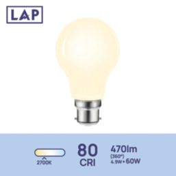 LAP B22 A60 LED Light Bulb Milky 806lm 4.9W 4 Pack - Screwfix