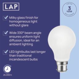 LAP B22 A60 LED Light Bulb Milky 806lm 4.9W 4 Pack - Screwfix