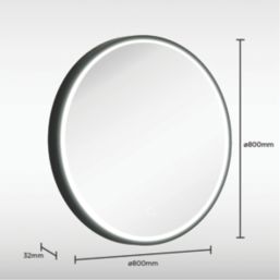 Sensio Frontier Round Illuminated Bathroom Mirror Black With 1681lm LED ...