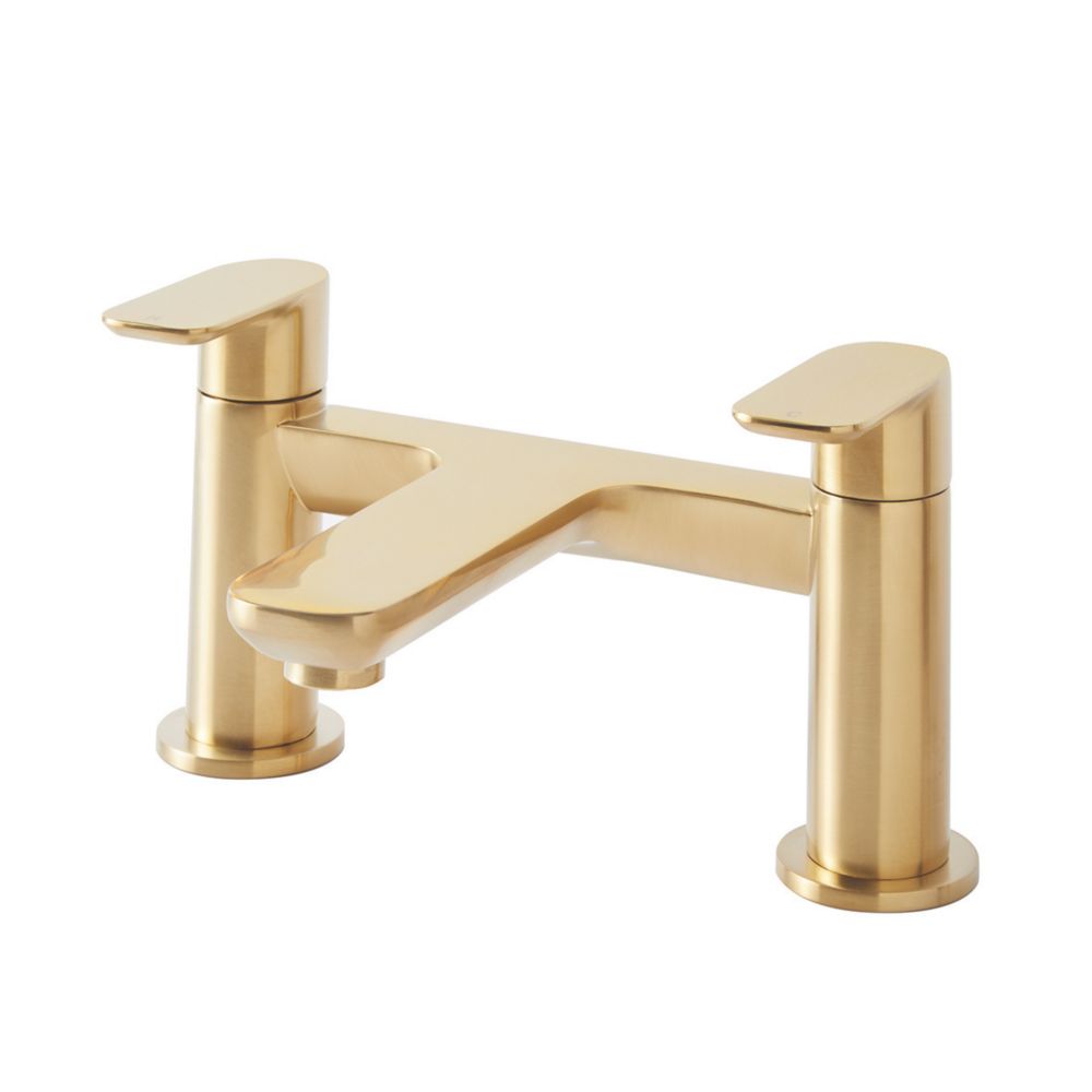 Highlife Bathrooms Rona Brushed Brass 120mm Deck Mounted Lever 2 Tap ...