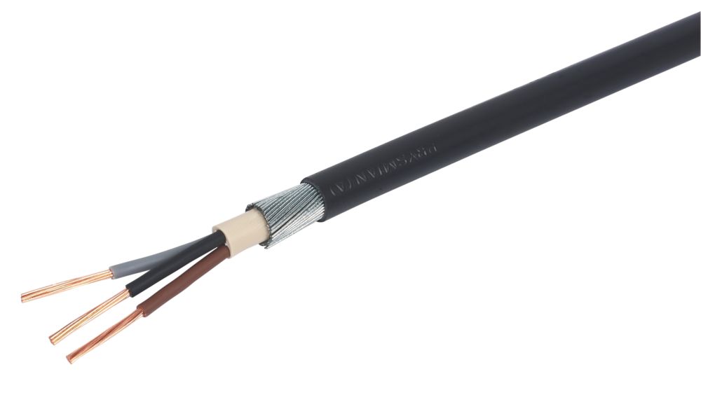 Prysmian 6943X Black 3-Core 4mm² Armoured Cable 10m Coil - Screwfix