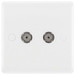 British General 800 Series 2-Gang Coaxial TV / FM Socket White - Screwfix