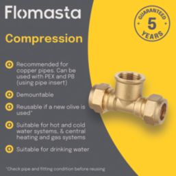 Flomasta Brass Compression Adapting Tee 15mm x 15mm x 1/2" - Screwfix