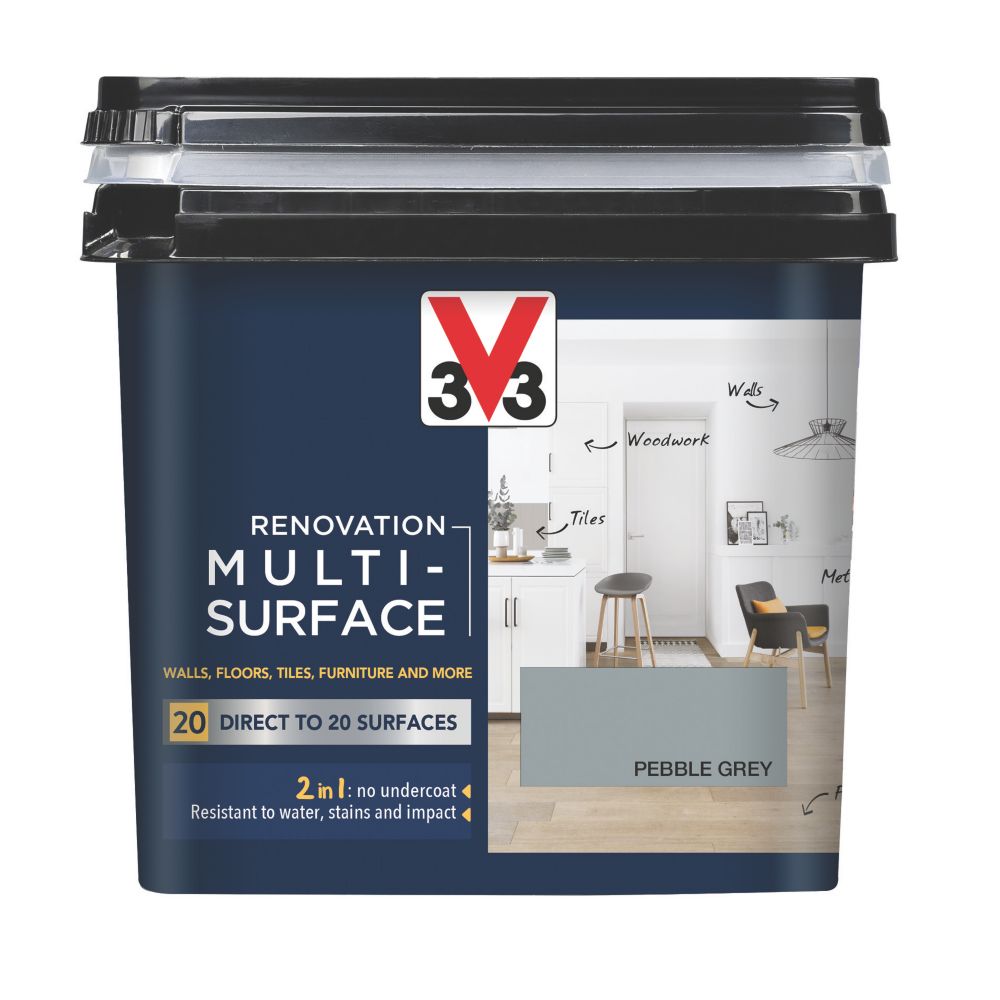 V33 750ml Pebble Grey Satin Acrylic Multi Surface Paint - Screwfix