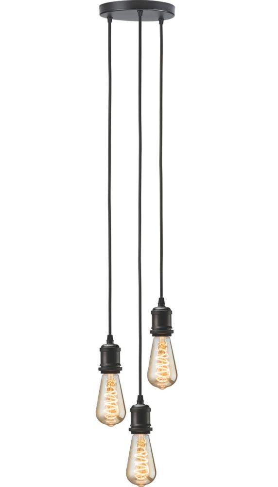 Knightsbridge Vintage Style 3-Light Pendant Matt Black - Screwfix