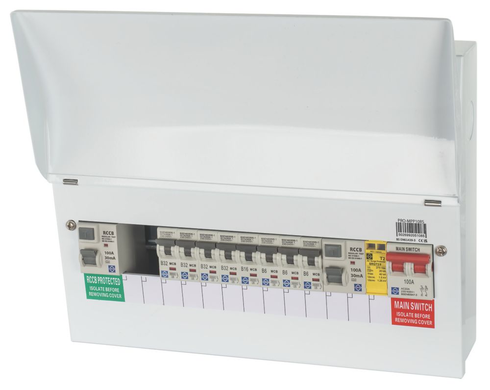 Lewden Pro 17-Module 10-Way Populated High Integrity Dual RCD Consumer Unit with SPD - Screwfix