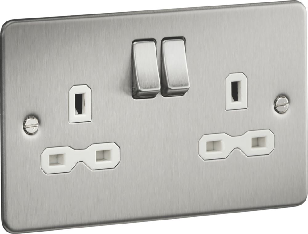 Knightsbridge 13A 2-Gang DP Switched Double Socket Brushed Chrome with ...