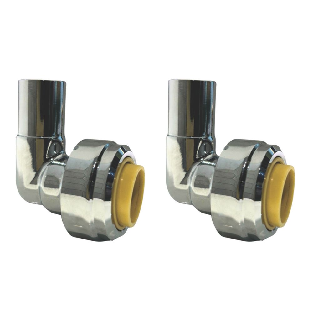 ETAL Brass Push-Fit Equal 90° Chrome Stem Elbow 15mm 2 Pack - Screwfix